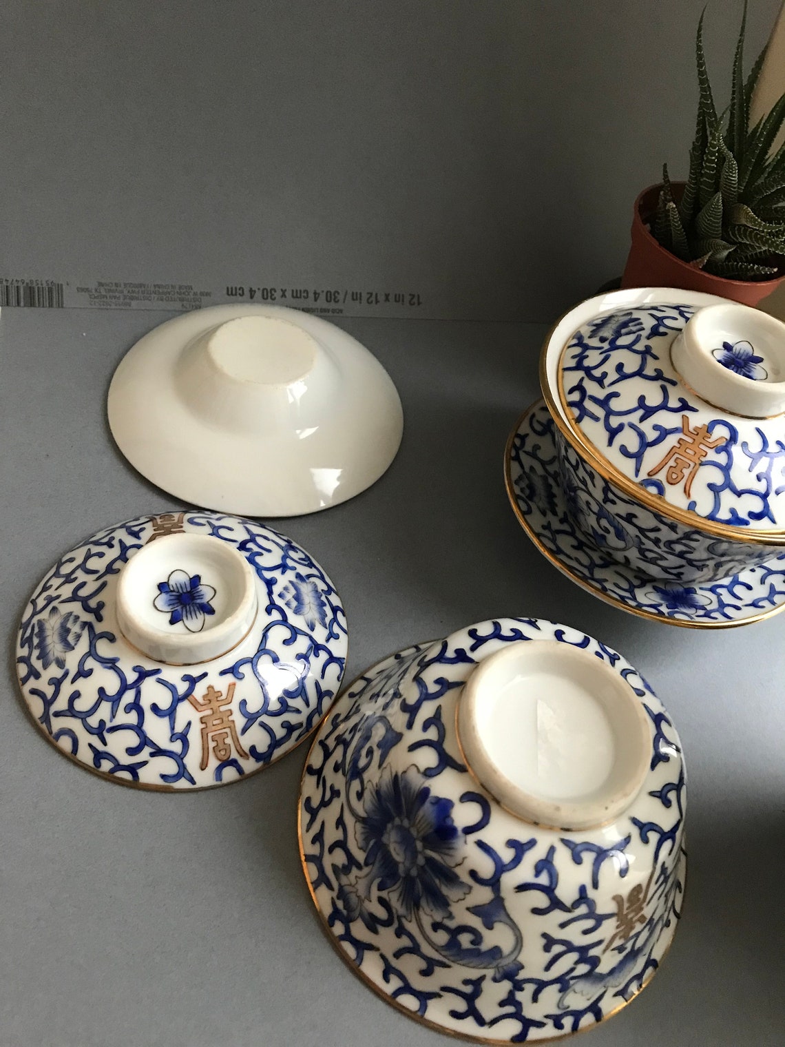 Vintage Blue and White Chinese Traditional Porcelain Three Piece Tea ...
