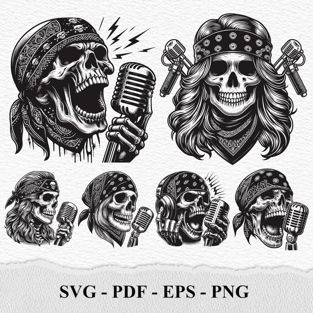 Skull Rocker SVG, Lady Rocker Skull SVG, Punk Rock Skull, Rock and Roll ...