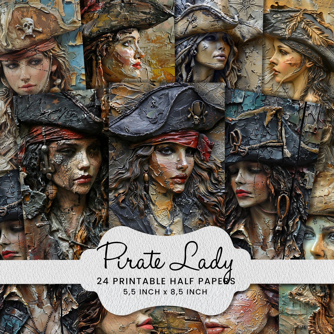 Lady Pirate Junk Journal Pages: Nautical Scrapbook Paper (digital ...