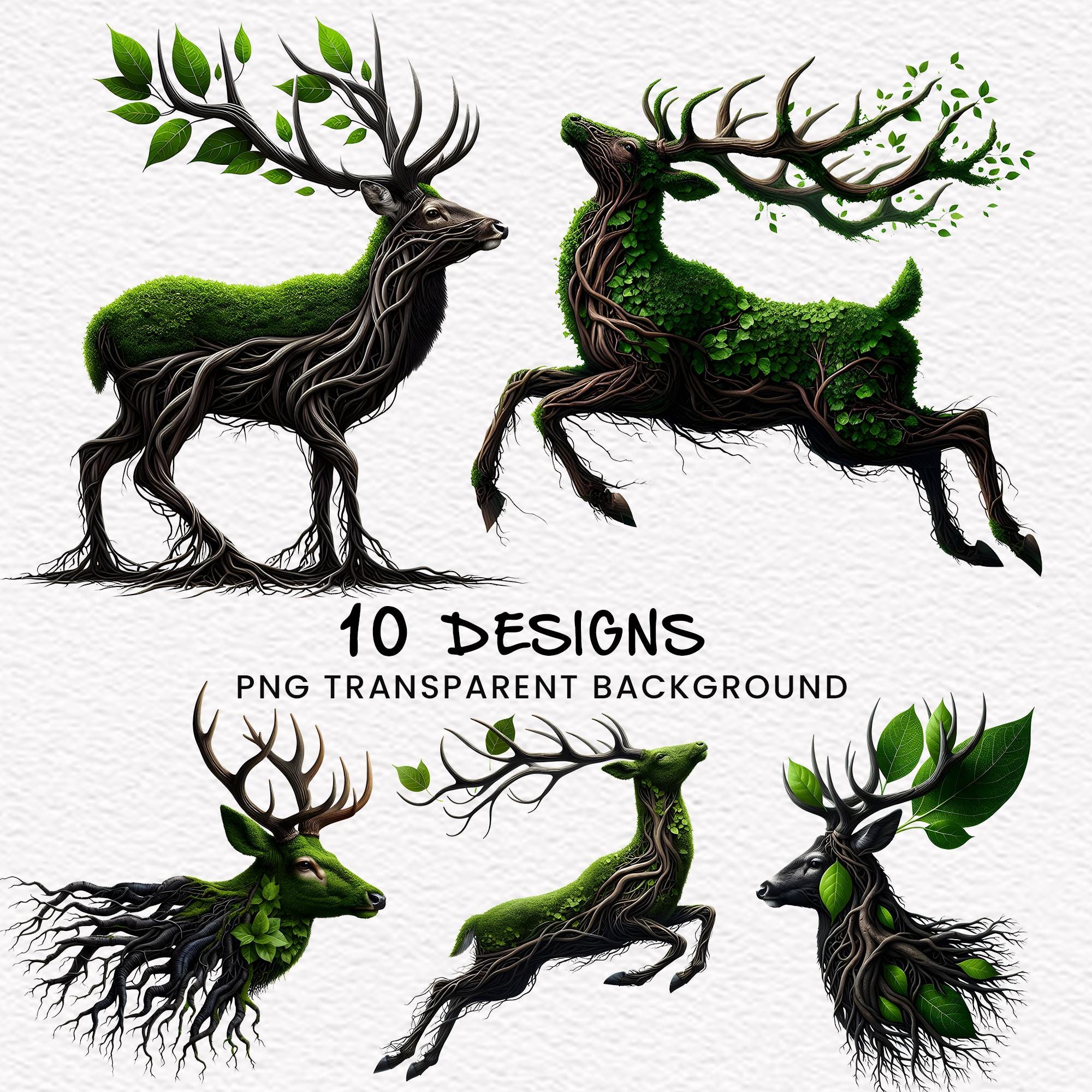Floral Deer Clipart: Majestic Antlers, Roots & Leaves (PNG, JPEG) - Etsy