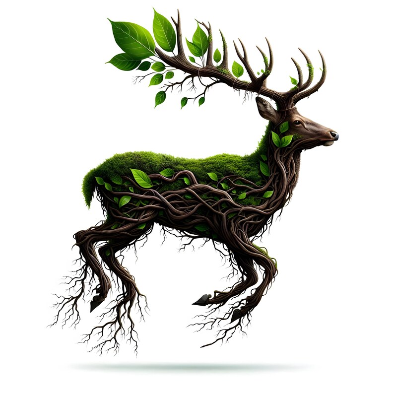 Floral Deer Clipart: Majestic Antlers, Roots & Leaves (PNG, JPEG) - Etsy