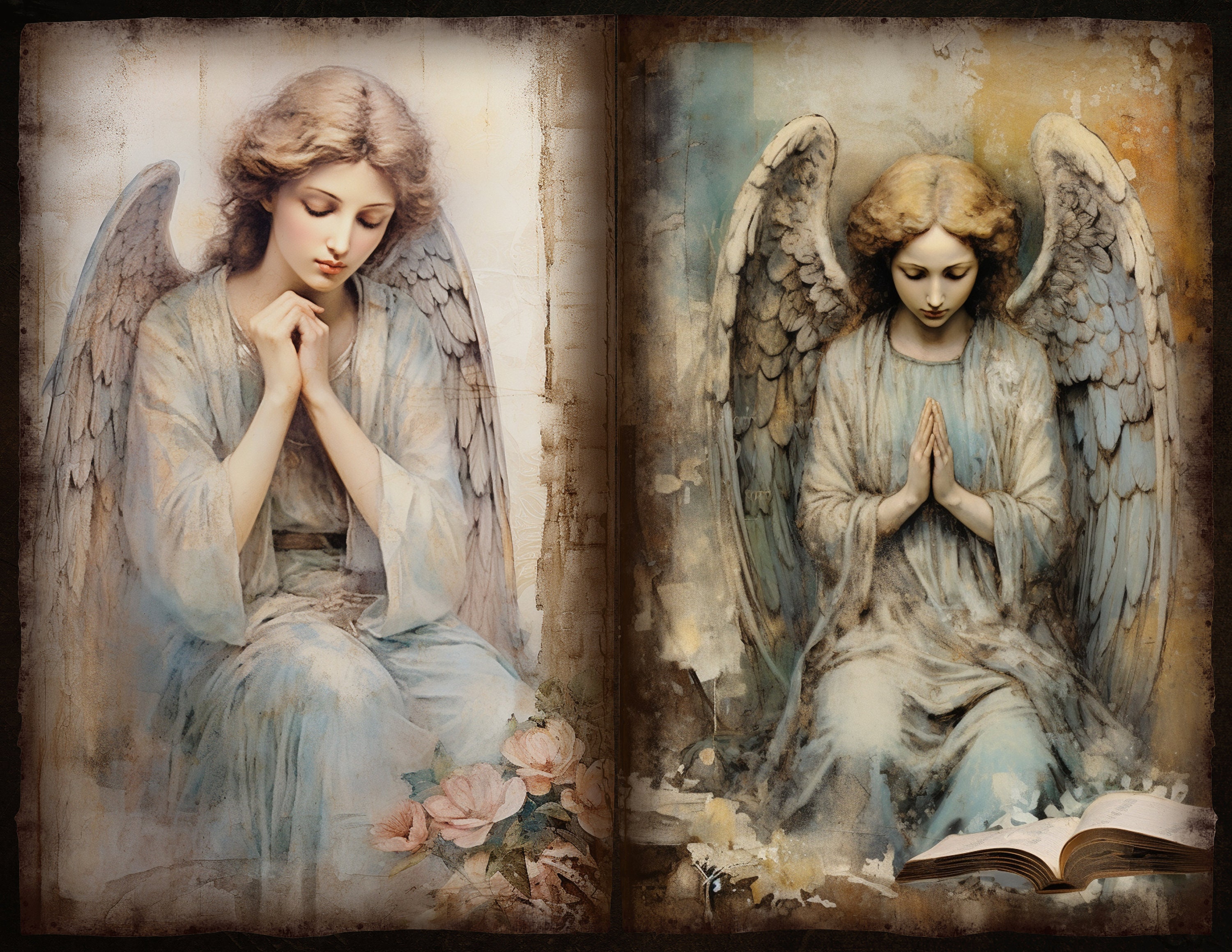 Praying Angel Junk Journal Pages, Beauty Angel Praying, Angel in Heaven ...