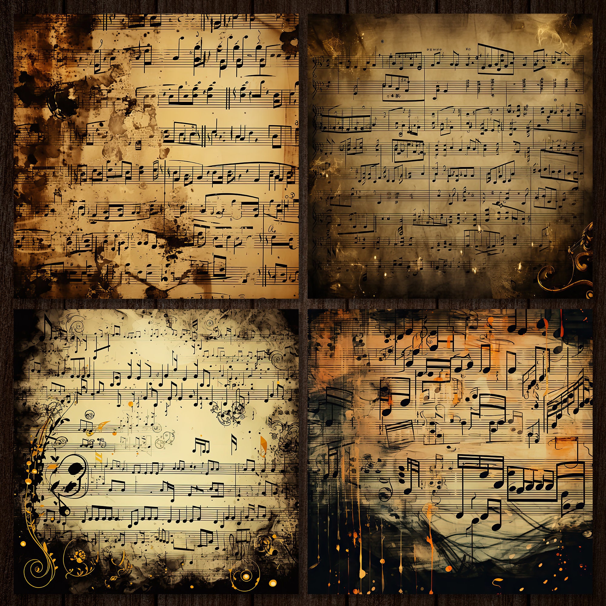 Old Sheet Music Printable Paper, Dark Sheet Music Textures Printable ...