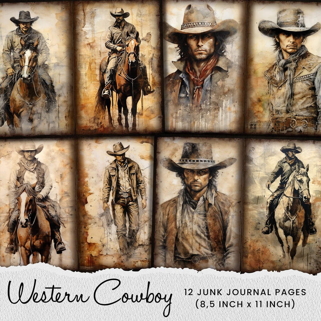 Western Cowboy Junk Journal Page, Cowboy Watercolor Clipart, Cowboy ...