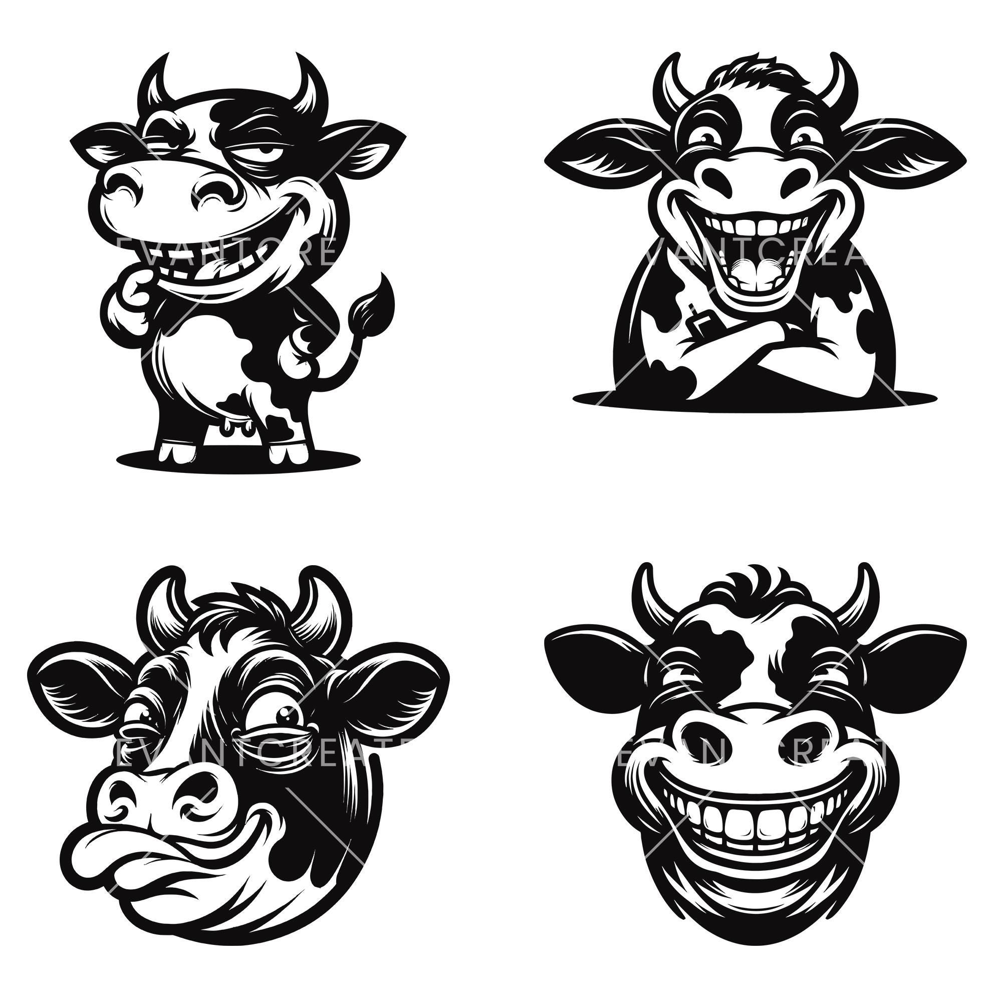 Funny Cow SVG, Crazy Cow, Laugh Cow, Mocking Cow Face, Cow Head Svg ...