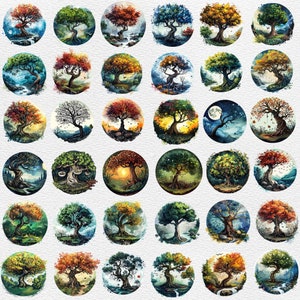 Trees Watercolor, 121 Tree Watercolor, Circle Trees Bundle Clipart ...