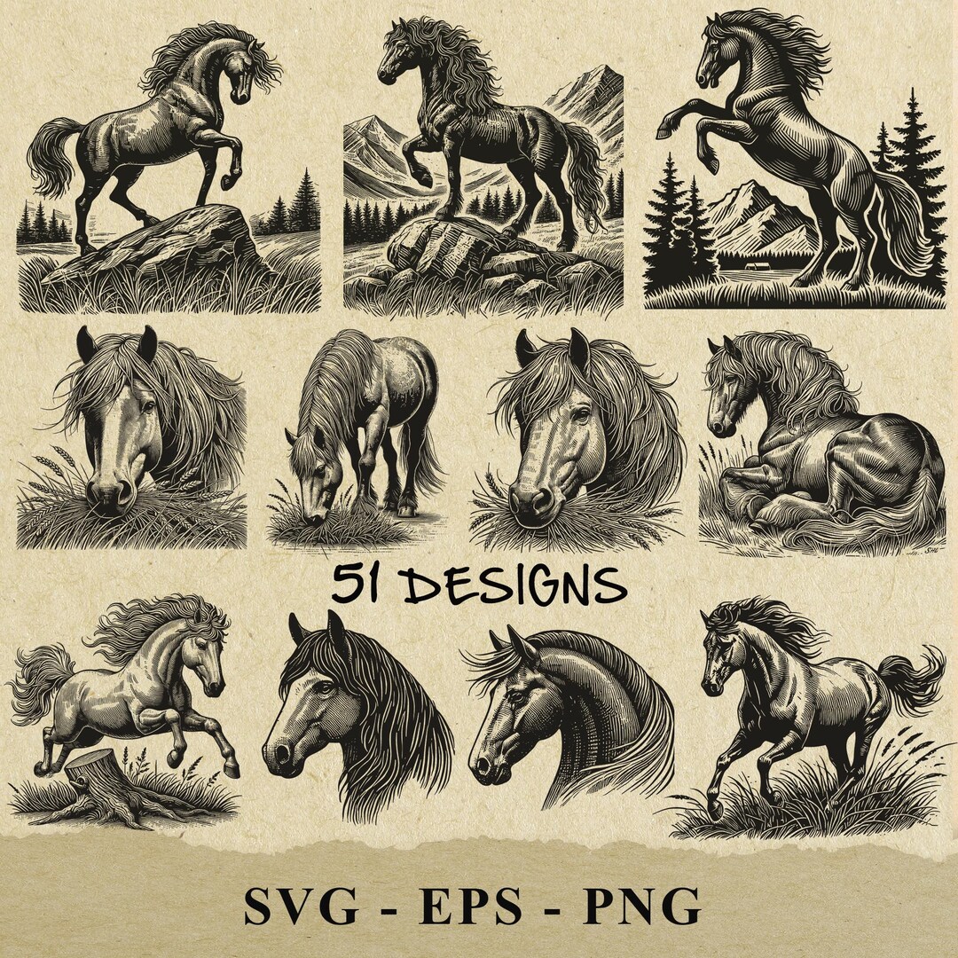 Horse Vintage Vector Illustration, Horse Svg, Horse Head, Horse Vector ...