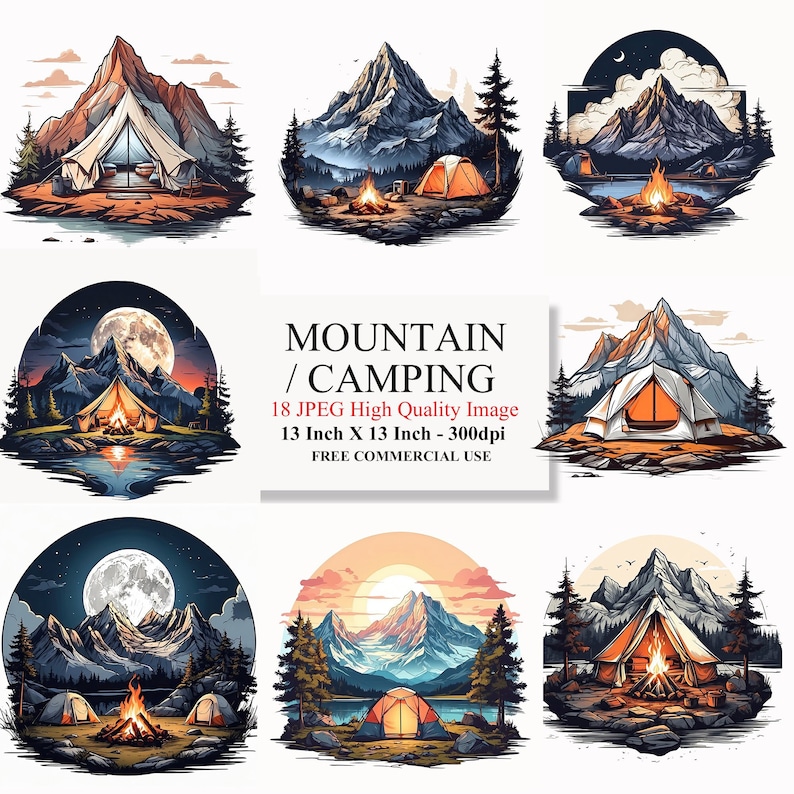 Mountain Camping, Camping Clipart - Etsy
