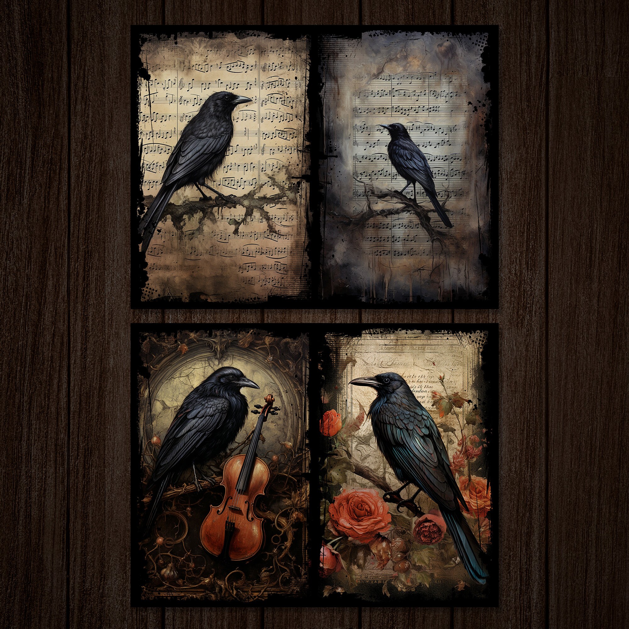 Black Raven Crow Sheet Music Junk Journal Page, Raven Sheet Music ...