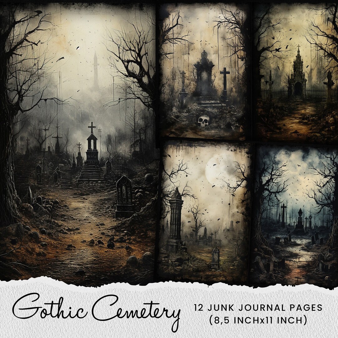 Gothic Cemetery Junk Journal Page, Gothic Graveyard, Dark Creepy ...