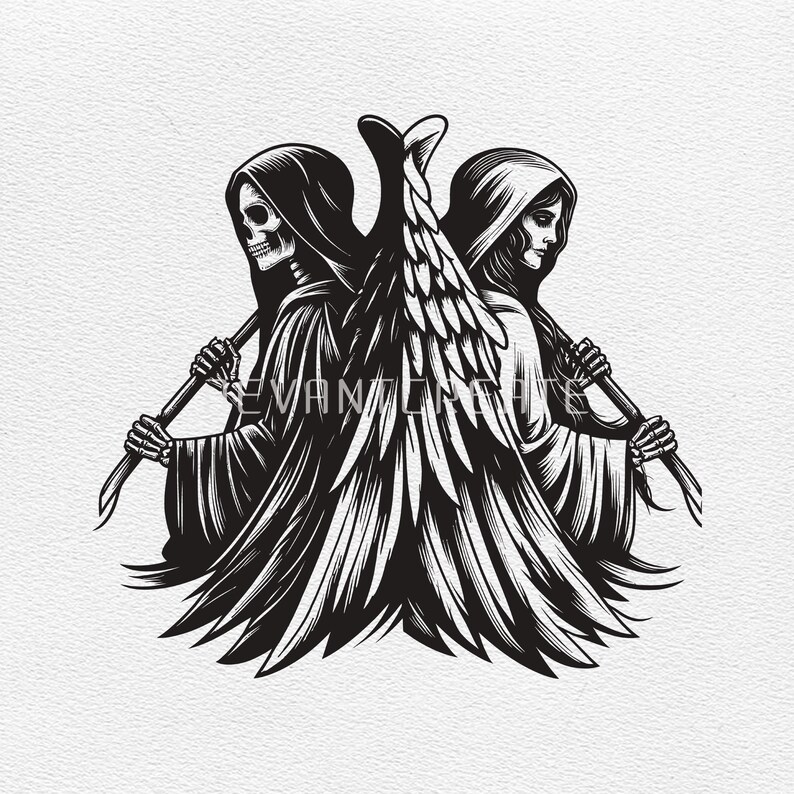Angel and Evil SVG, Angel SVG, Evil Svg, Death Angel, Demon Angel Skull ...
