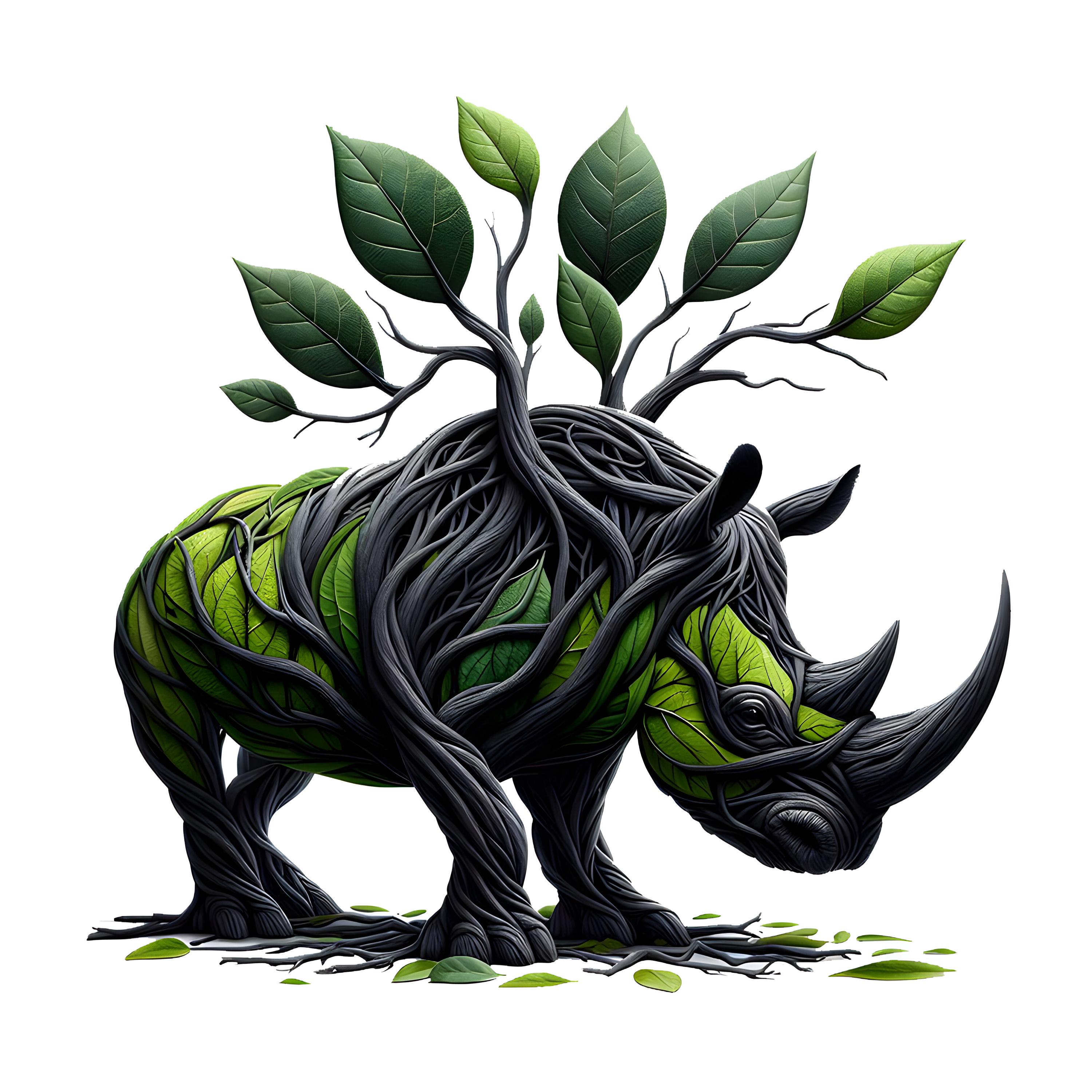 Rhino Clipart, Rhino Roots Twigs, Rhino Nature, Leaf Branch Rhino ...