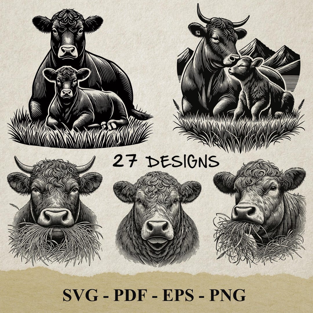 Angus Cow and Calf Vector SVG, Angus Cow Head, Angus Cow Illustration ...