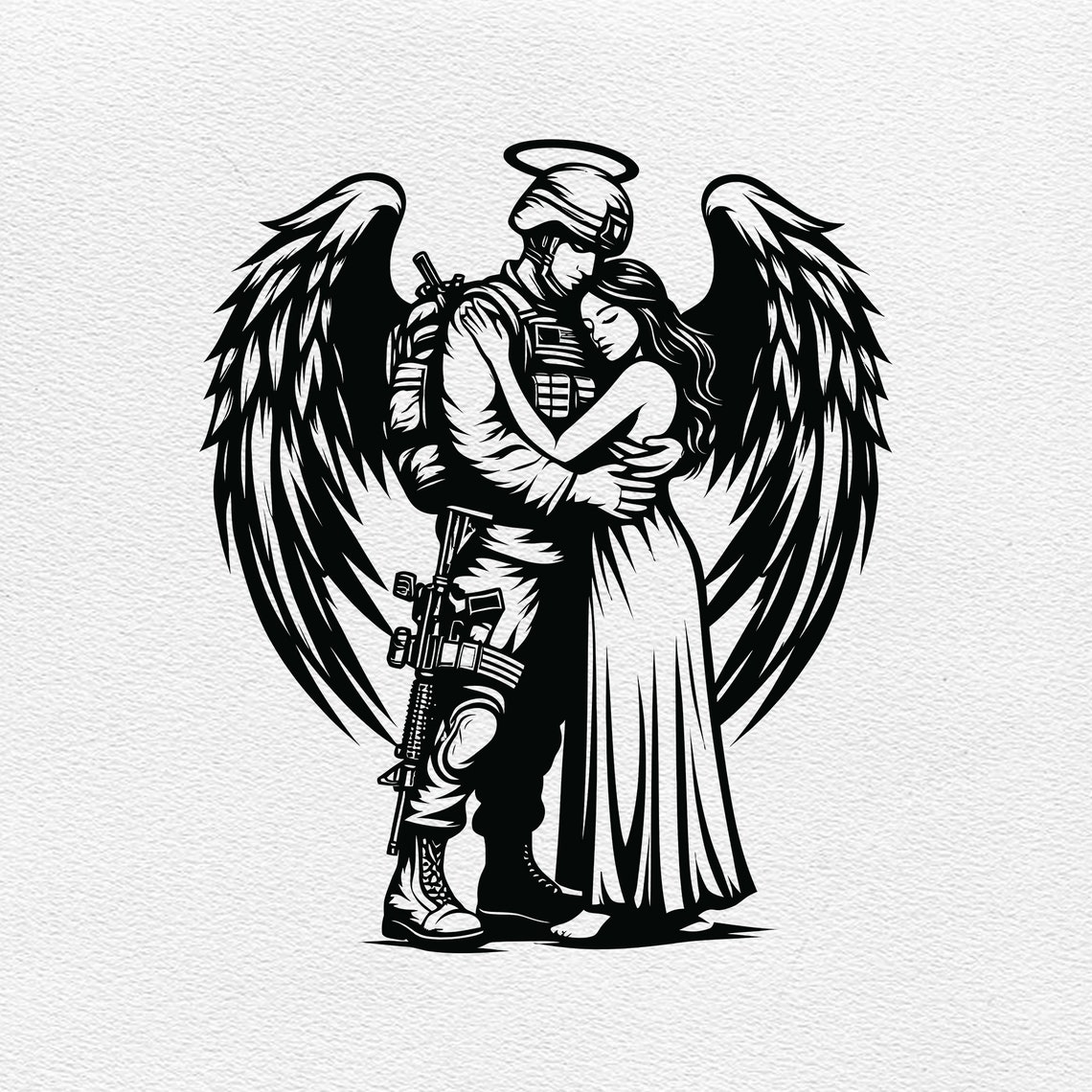 Angel Soldier Hug Wife SVG: Wings Silhouette Clipart (digital Files) - Etsy
