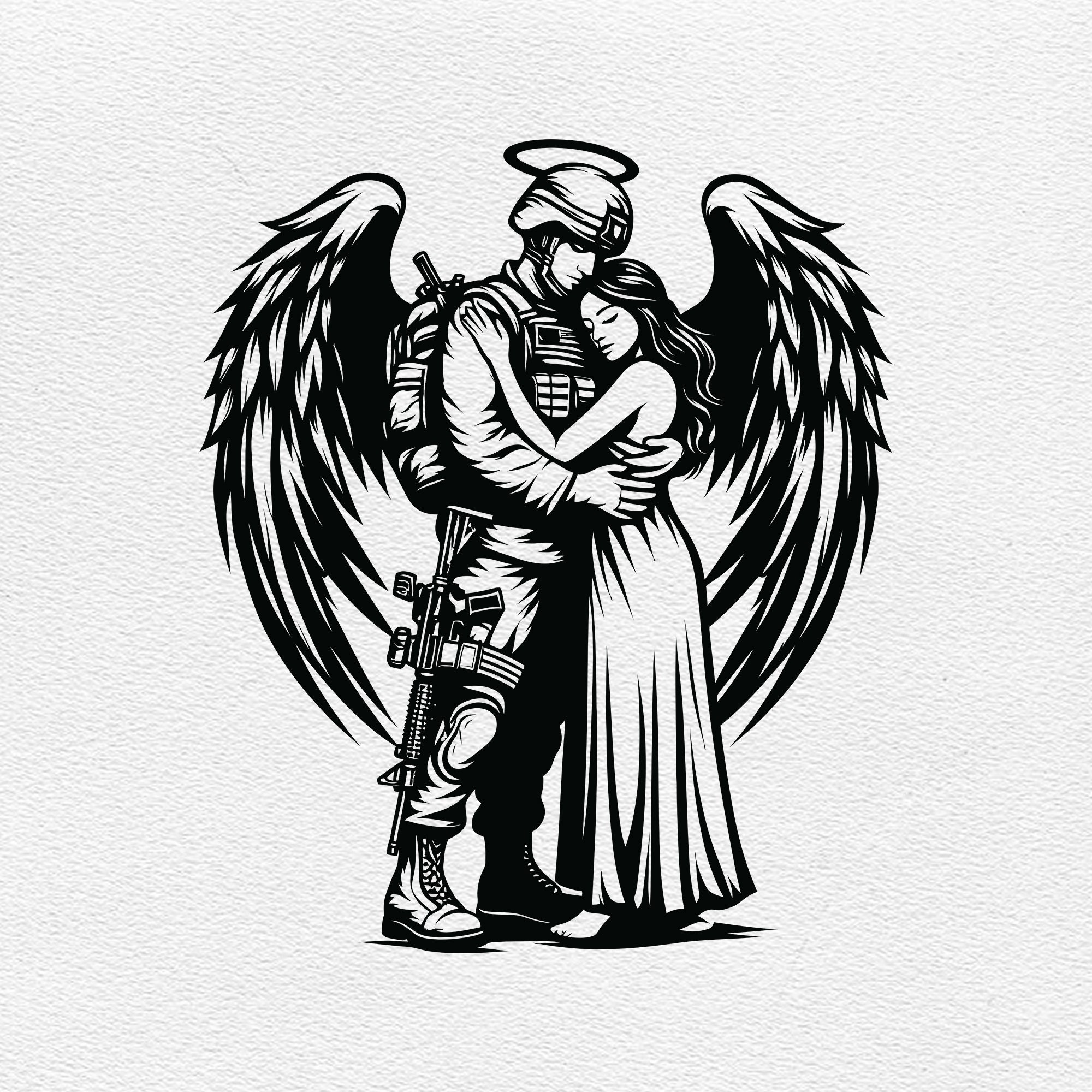 Angel Soldier Hug Wife SVG, Angel SVG, Wings Svg, Soldier Angel Couple ...
