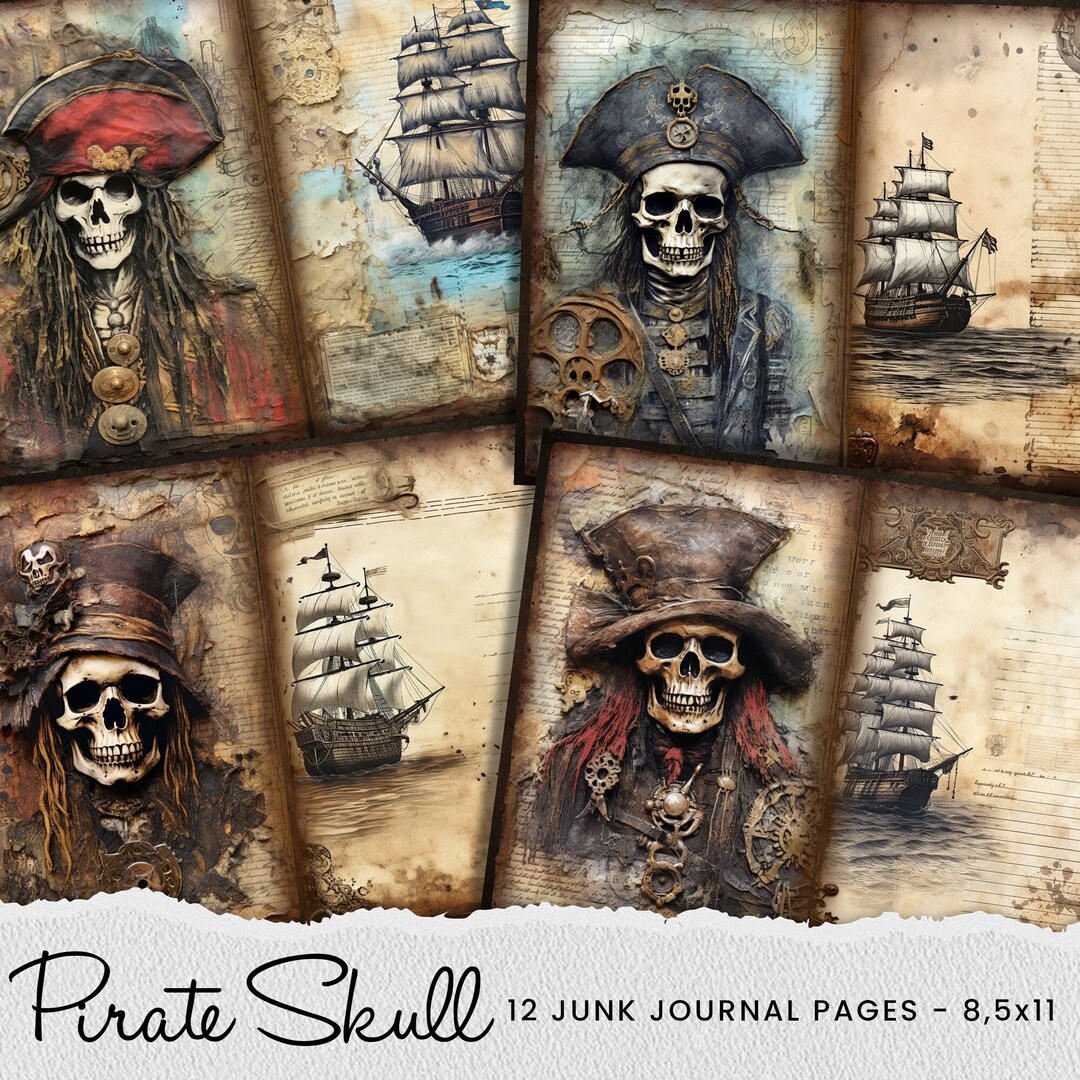 Skull Pirate Ship Junk Journal Pages: Nautical Scrapbook (digital ...