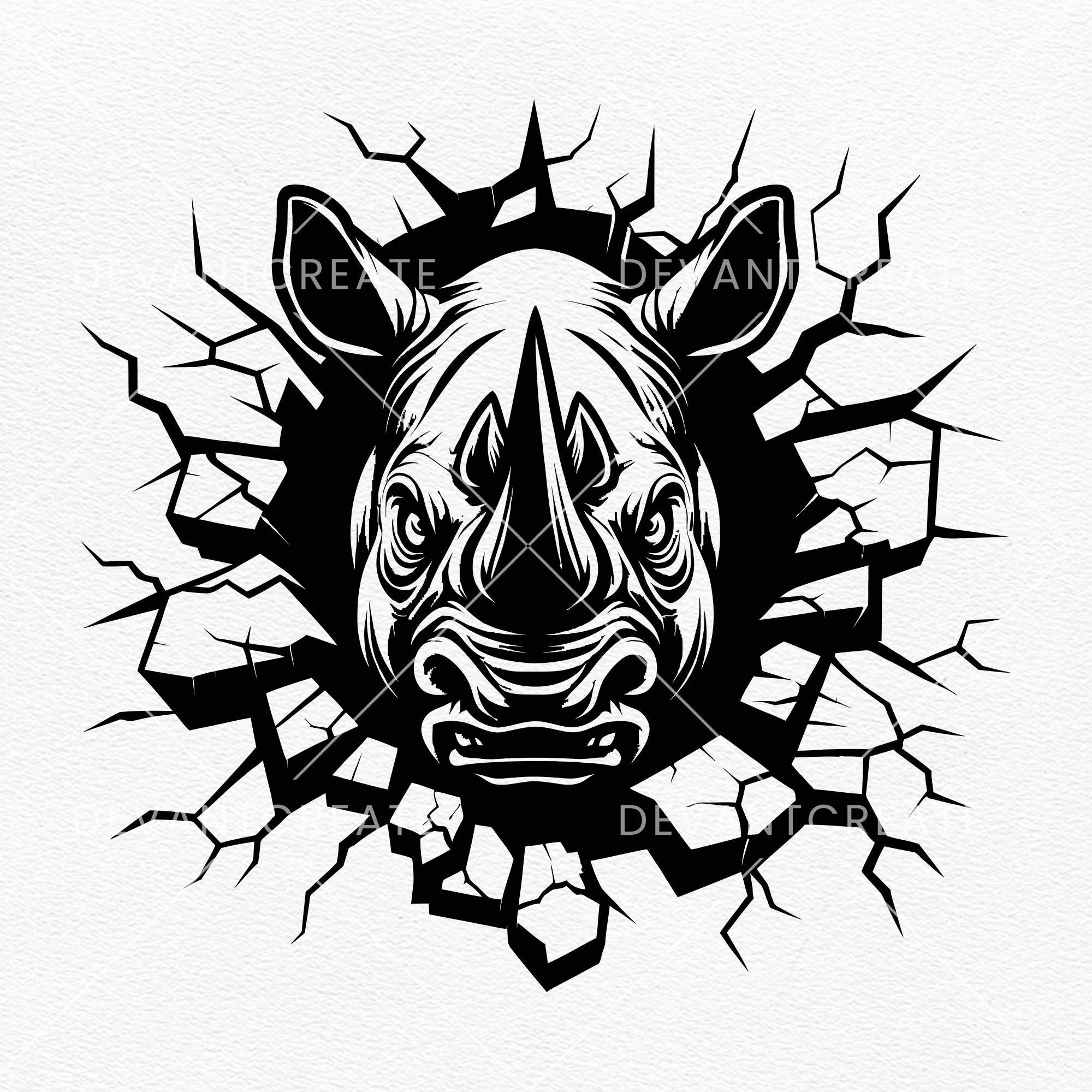 Smashing Rhino SVG, Rhinoceros SVG, Charging Rhino, Rhino Head, Angry ...