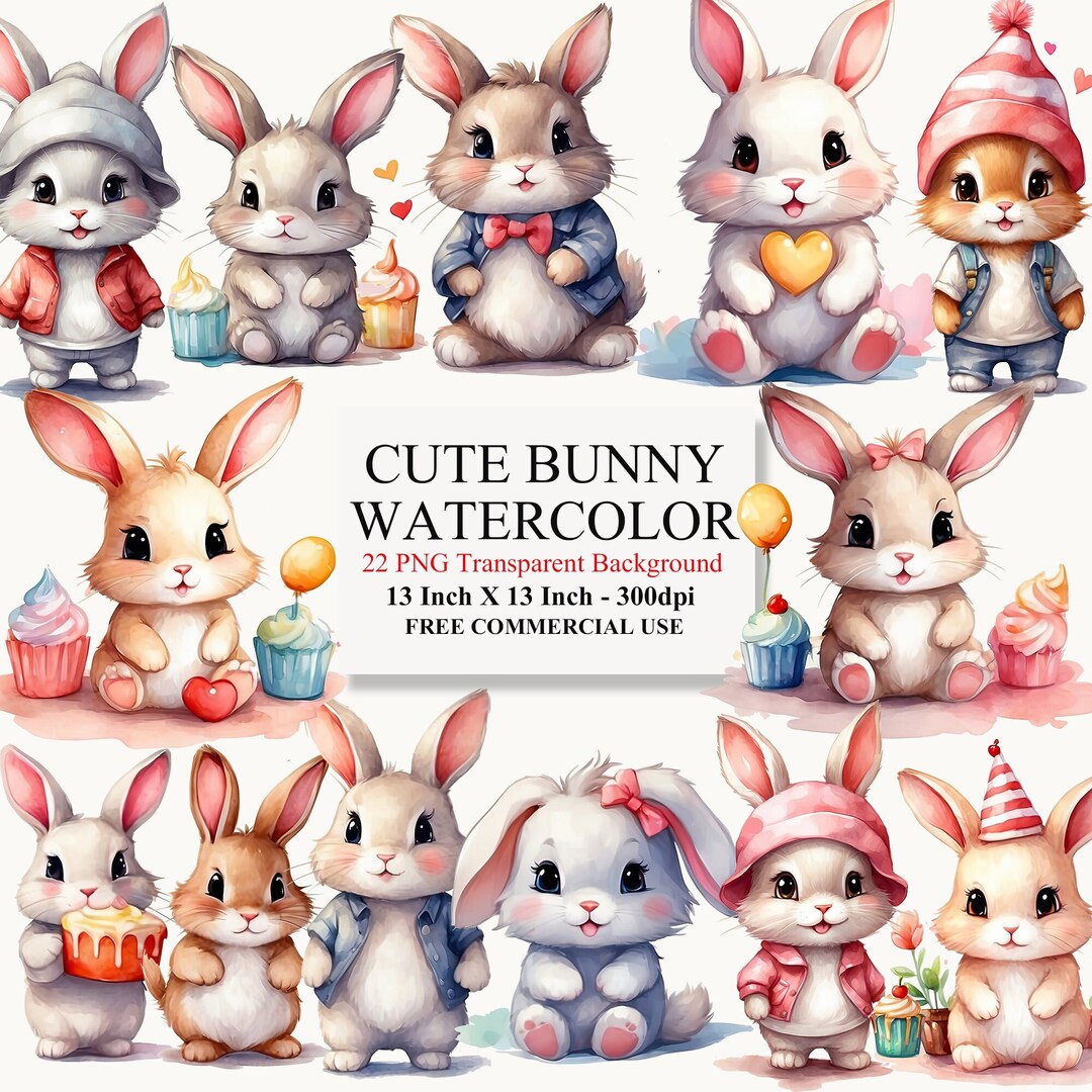 Cute Bunny, Bunny Watercolor, Bunny Clipart, Bunny Rabbit - Etsy