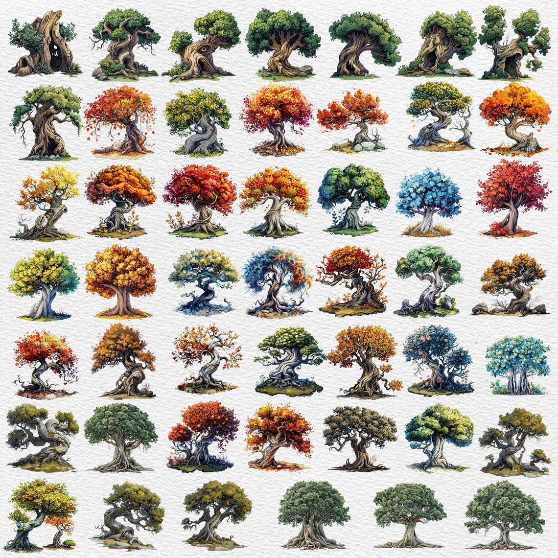 Trees Watercolor, 216 Tree Watercolor, Medieval Trees Bundle Clipart ...