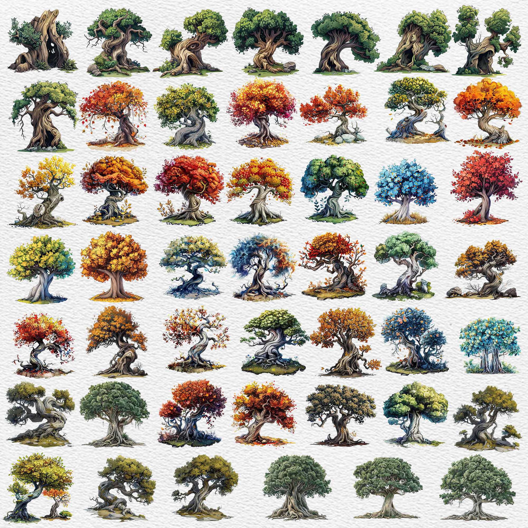 Trees Watercolor, 216 Tree Watercolor, Medieval Trees Bundle Clipart ...