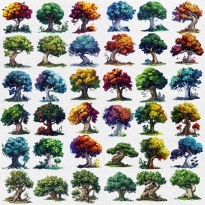 Trees Watercolor, 216 Tree Watercolor, Medieval Trees Bundle Clipart ...