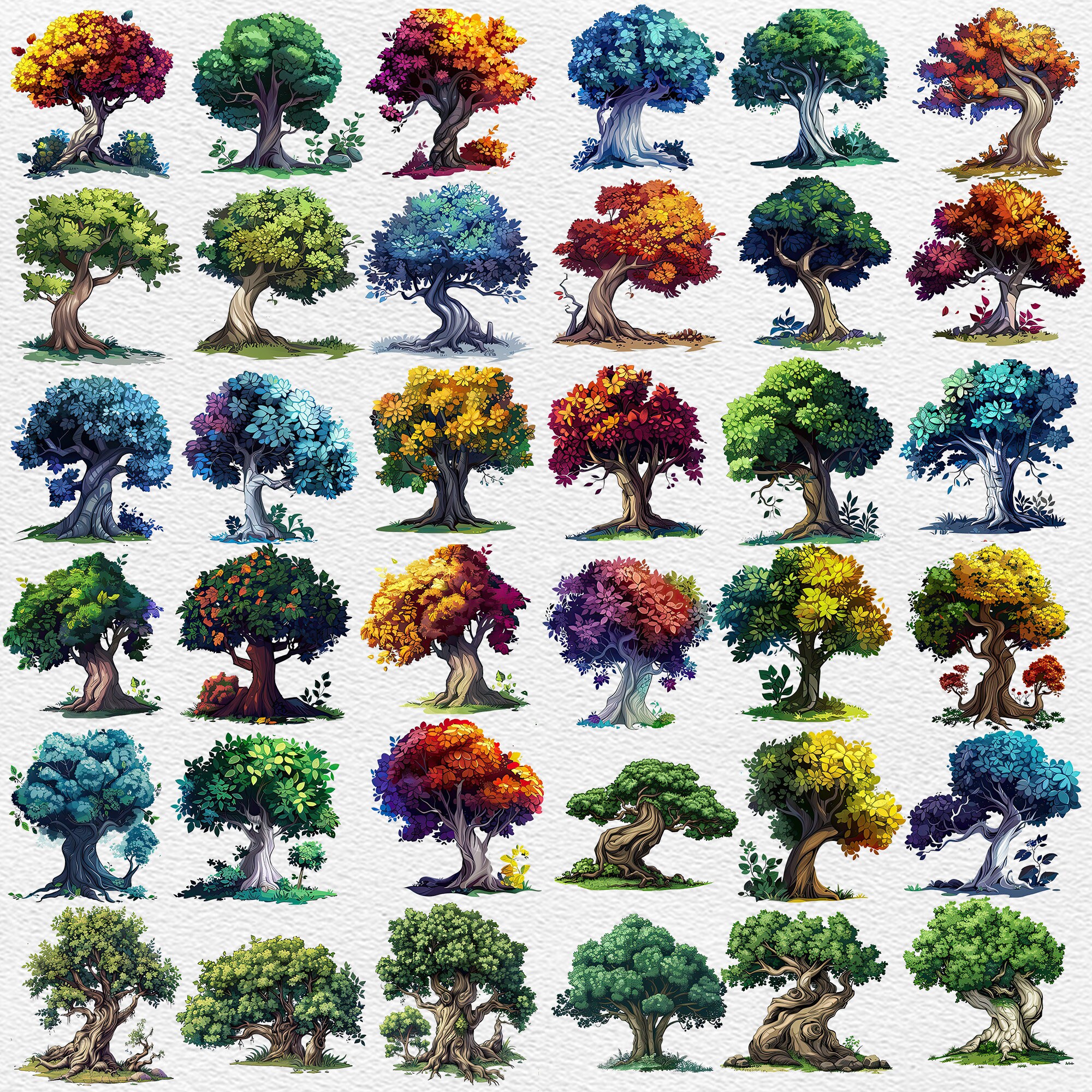 Trees Watercolor, 216 Tree Watercolor, Medieval Trees Bundle Clipart ...