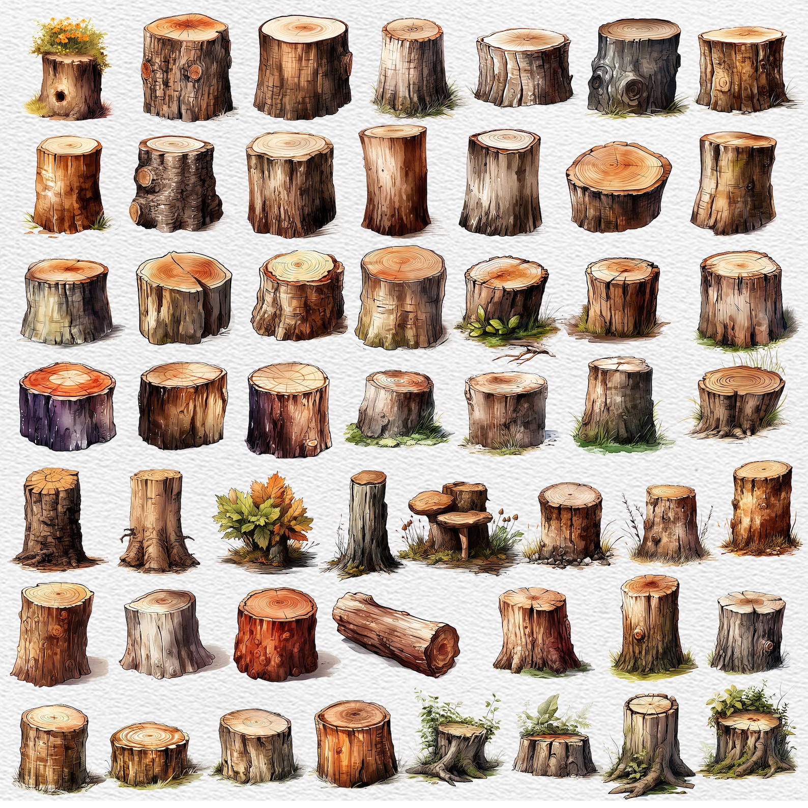 Tree Stump Watercolor, 302 Watercolor Tree Trunk, Tree Stump Bundle ...