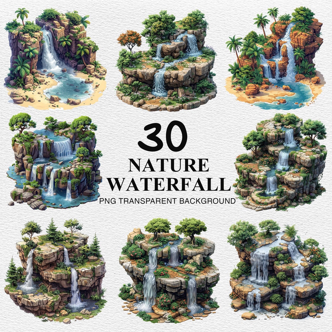 Waterfall Clipart, 30 Nature Waterfalls Clipart, Forest Waterfall ...