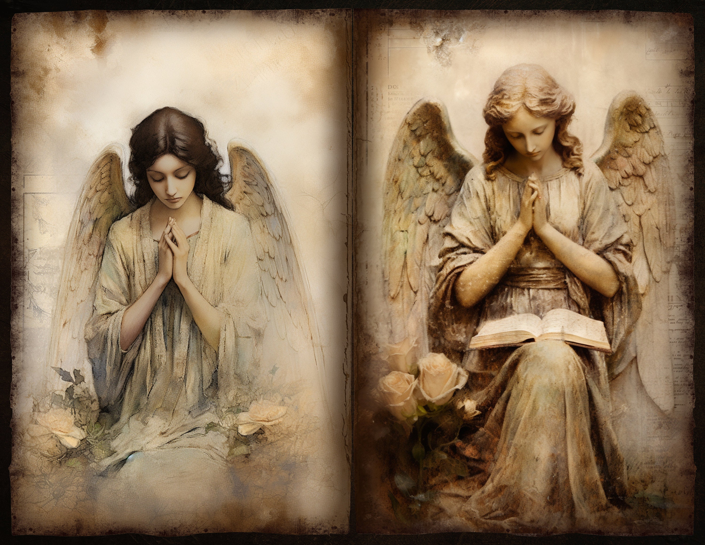 Praying Angel Junk Journal Pages, Beauty Angel Praying, Angel in Heaven ...