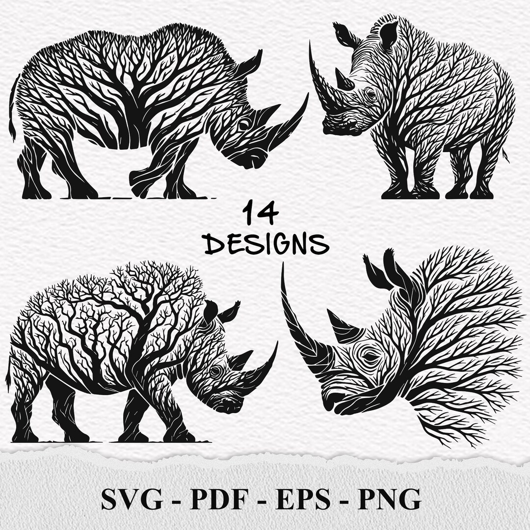Rhinoceros SVG, Rhinotwig Svg, Rhino Head Svg, Rhino Tree Branches and ...