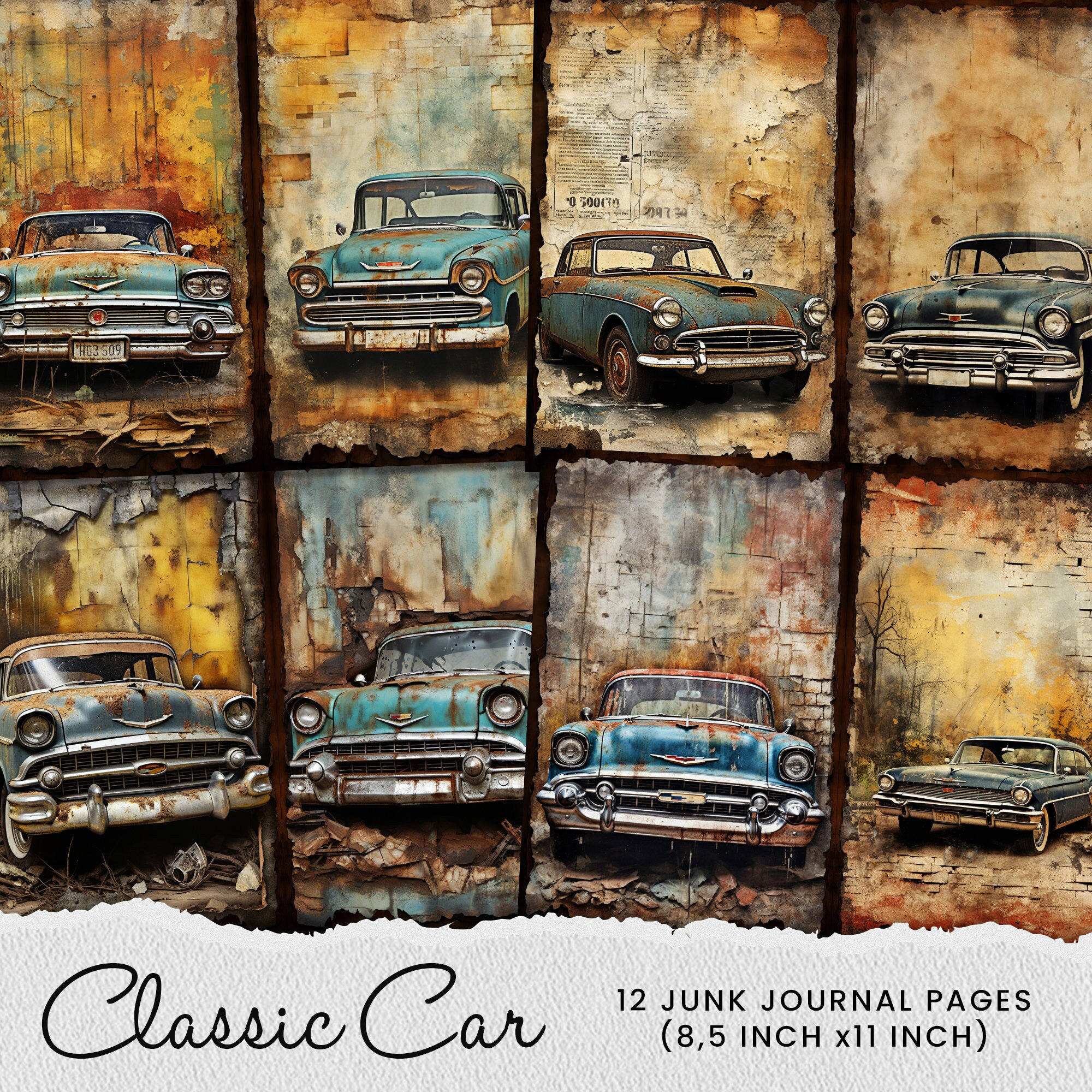 Old Classic Car Junk Journal Page, Classic Car, Old Car, Old Classic ...
