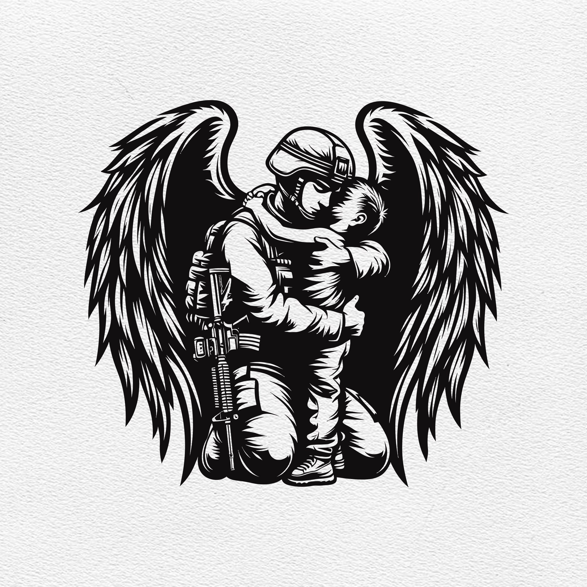 Angel Soldier Hug Child SVG, Angel SVG, Wings Svg, Kids and Angel Svg ...