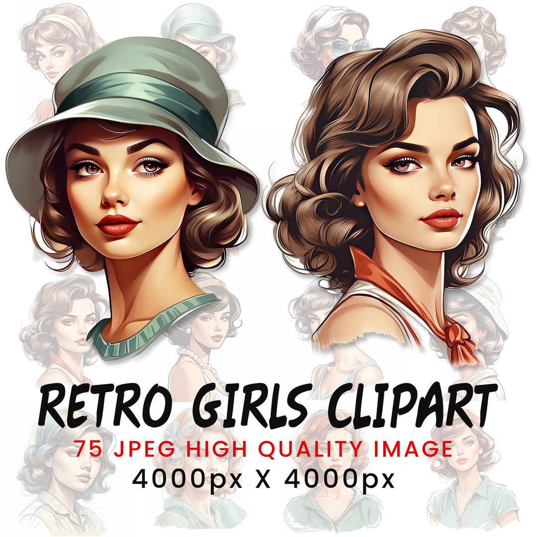 Retro Girls Clipart, Beauty Retro Girls, Retro Old Girls, Retro Woman ...