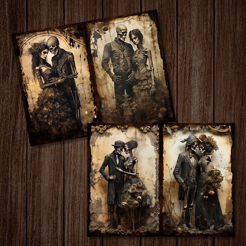 Romantic Skeleton Junk Journal Page, Skeleton Couple, Gothic Couple ...