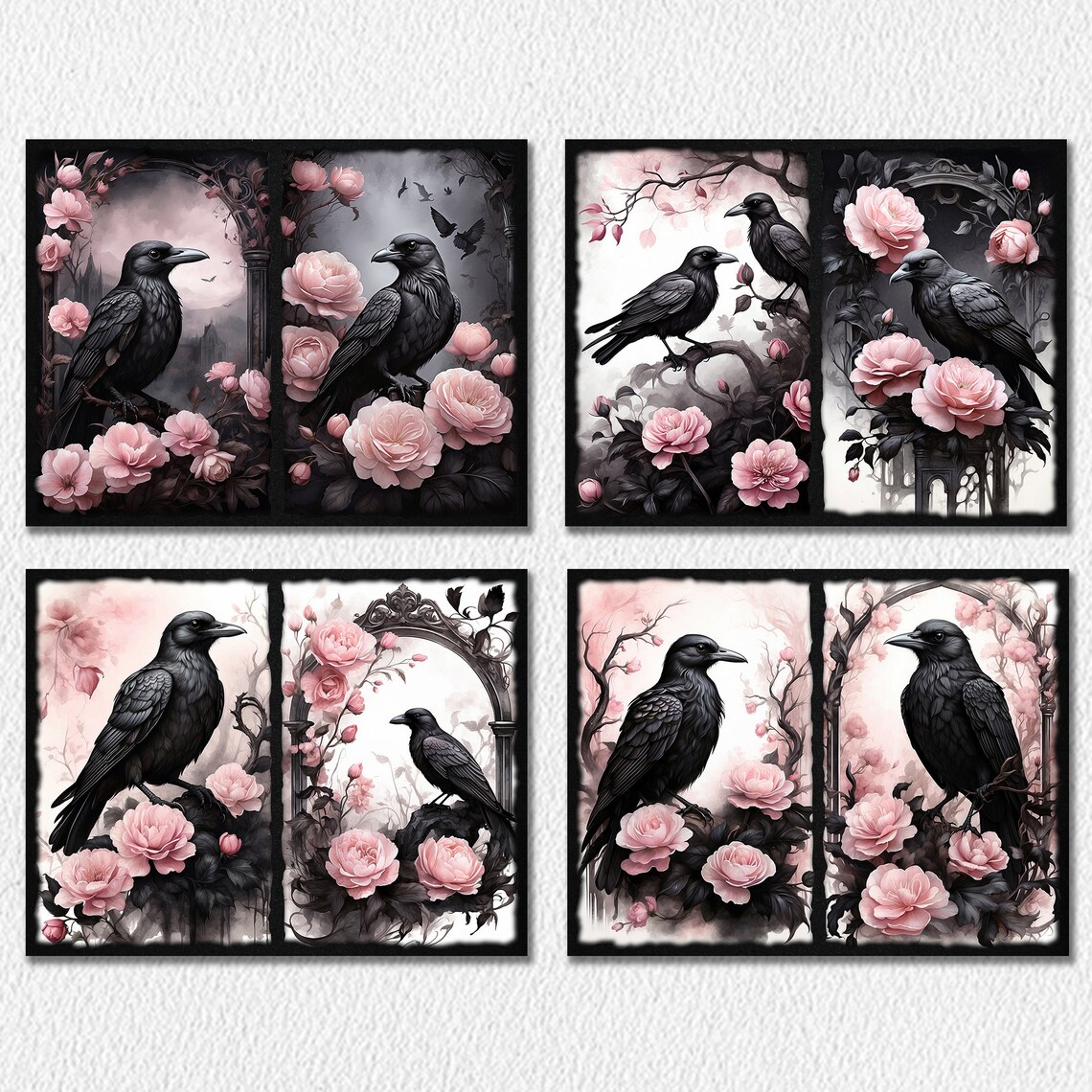 Black Raven Crow Flower Junk Journal Page, Raven Flowers, Raven Crow ...