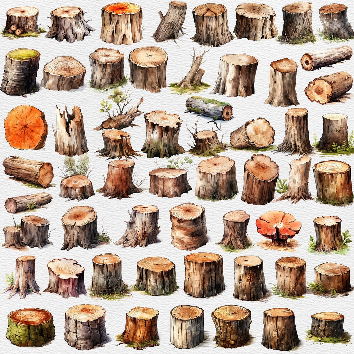 Tree Stump Watercolor, 302 Watercolor Tree Trunk, Tree Stump Bundle ...