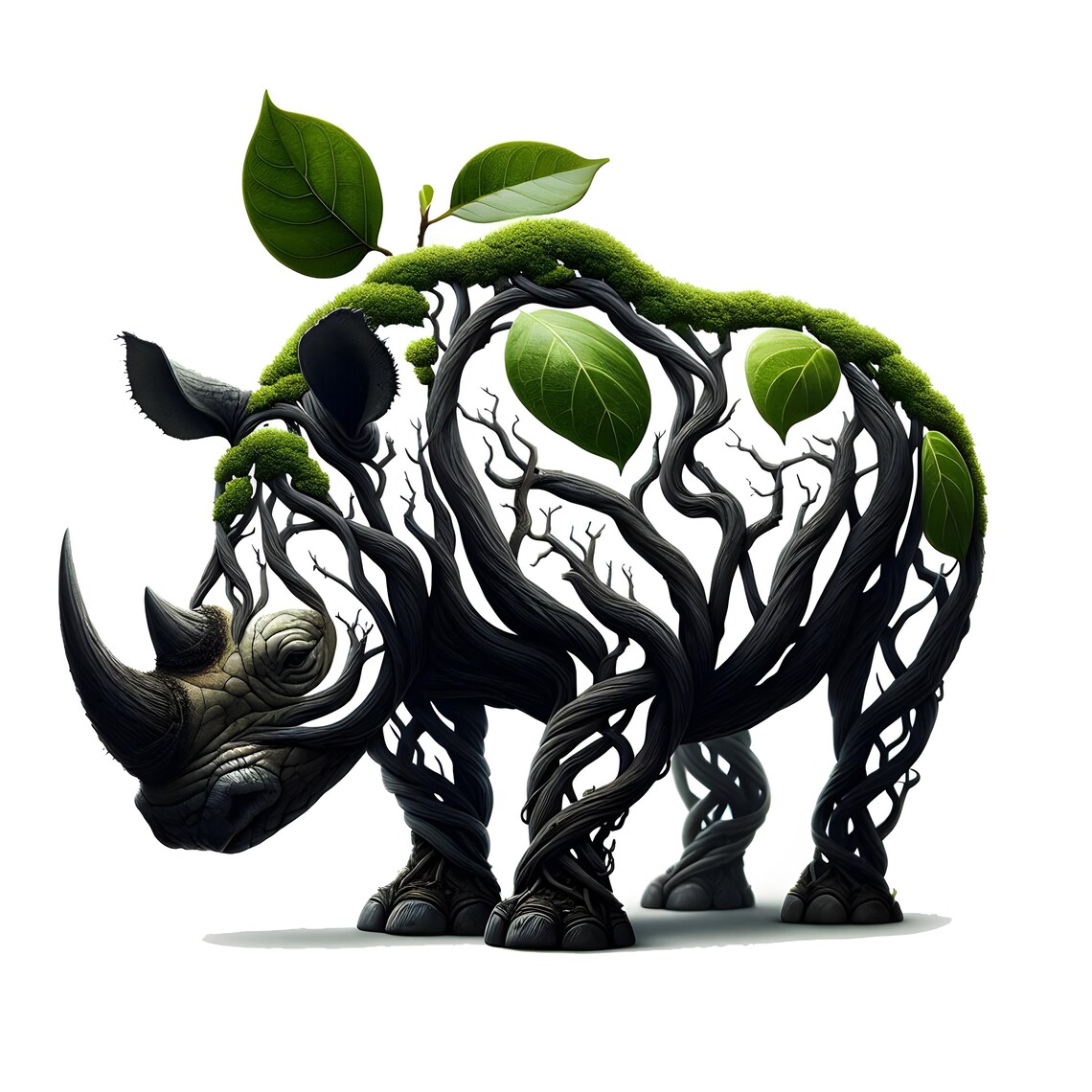 Rhino Clipart, Rhino Roots Twigs, Rhino Nature, Leaf Branch Rhino ...