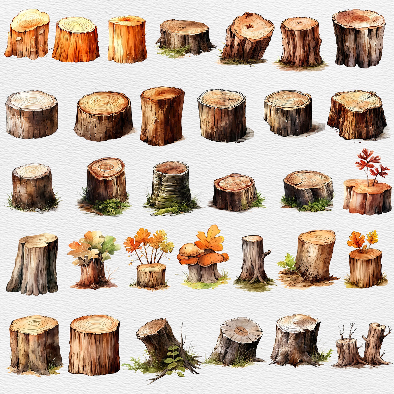 Tree Stump Watercolor, 302 Watercolor Tree Trunk, Tree Stump Bundle ...