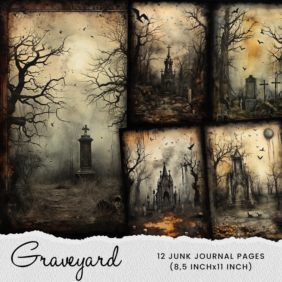 Gothic Graveyard Junk Journal Page, Gothic Cemetery, Dark Creepy ...