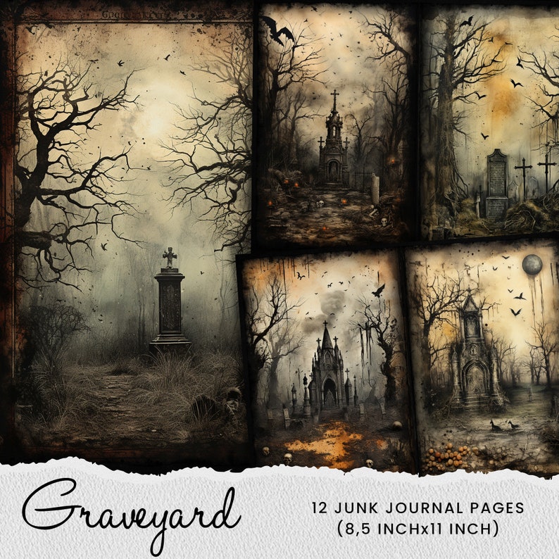 Gothic Graveyard Junk Journal Page, Gothic Cemetery, Dark Creepy ...
