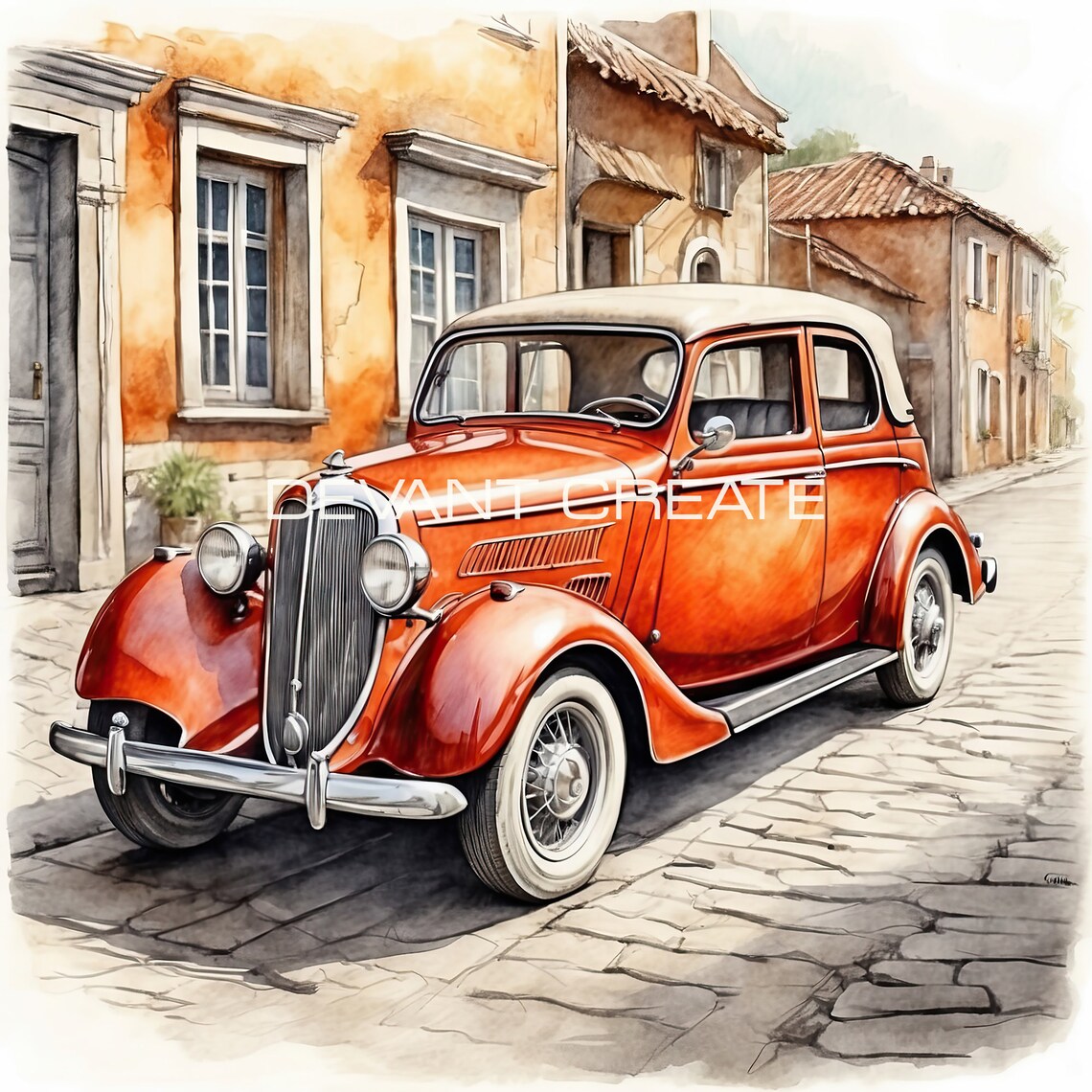 Classic Car Watercolor Clipart: 15 Vintage Car Illustrations (digital ...