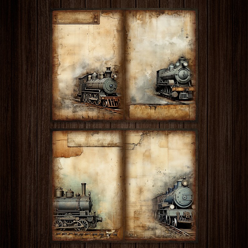 Old Train Junk Journal Page, Old Steam Train, Locomotive, Old Steam ...