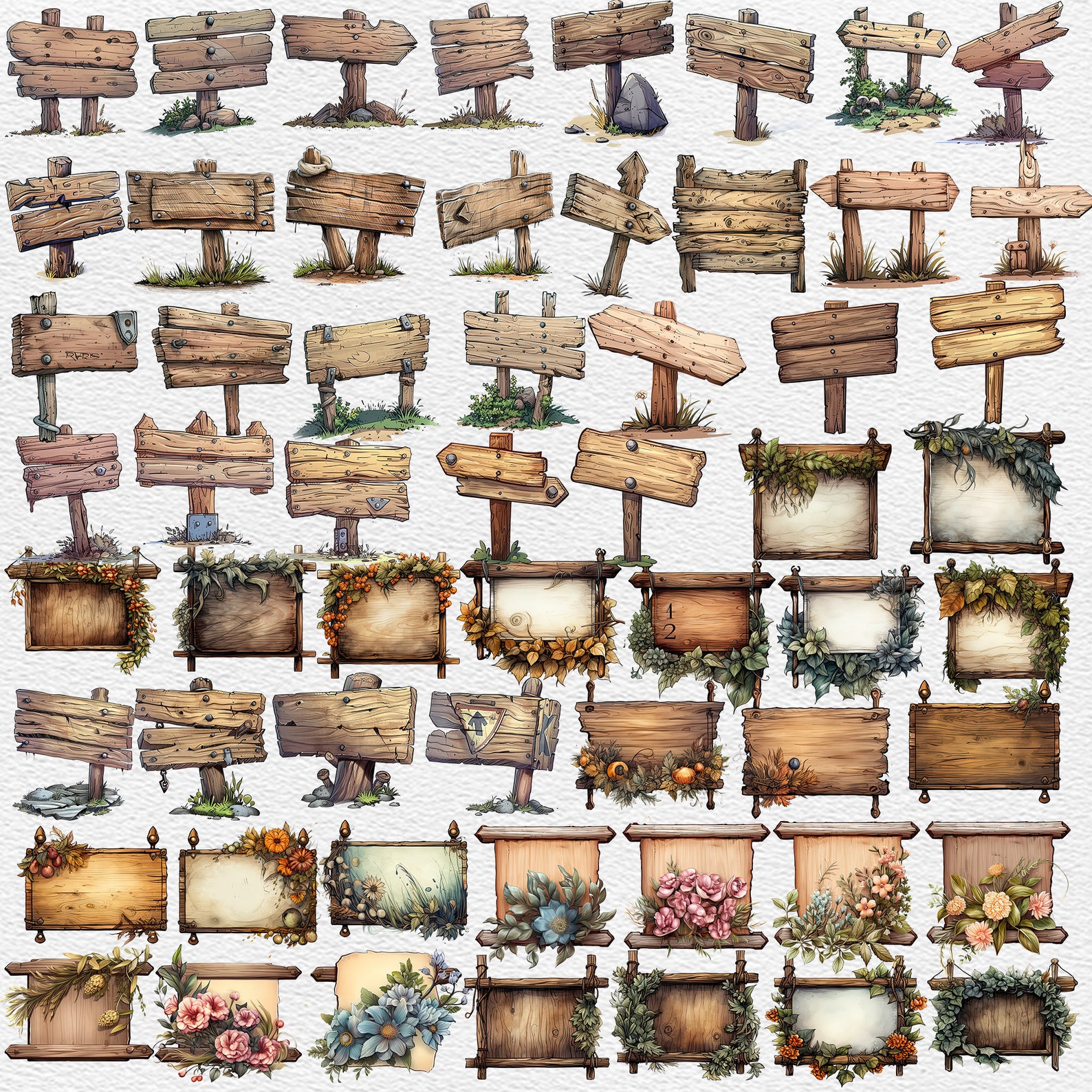 Wooden Sign Watercolor Clipart, 312 PNG Wooden Sign, Wood Sign ...