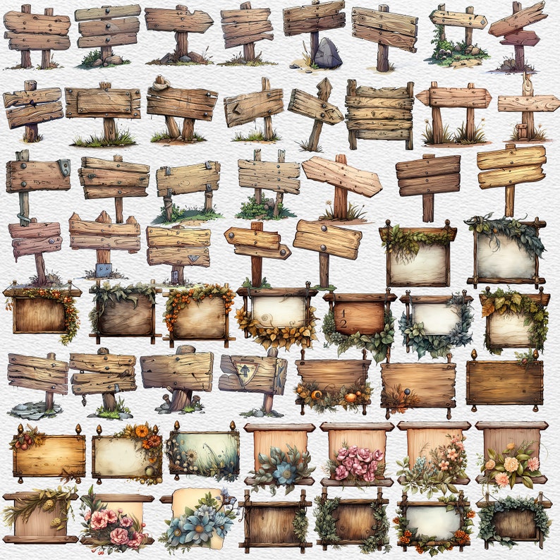Wooden Sign Watercolor Clipart, 312 PNG Wooden Sign, Wood Sign ...