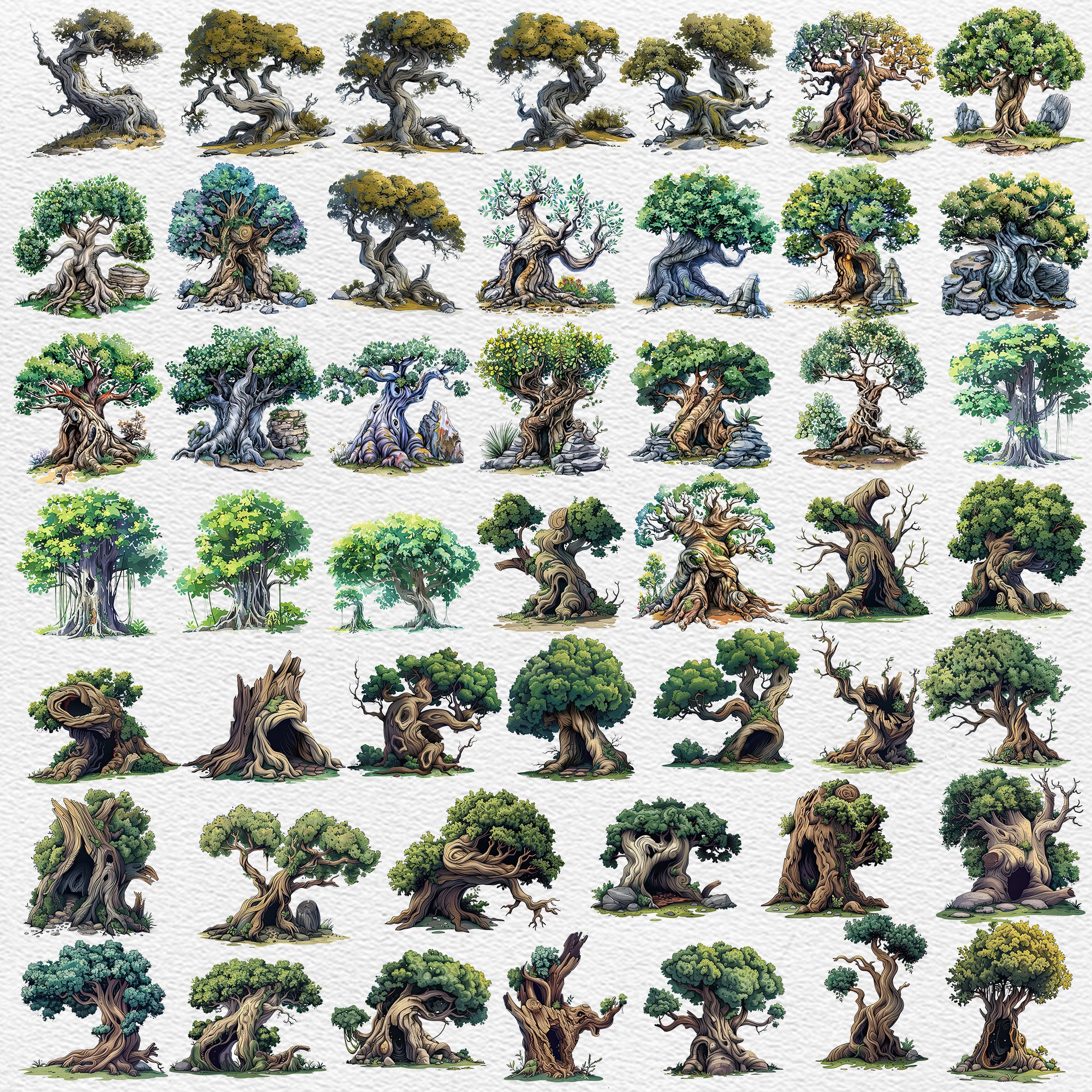Trees Watercolor, 216 Tree Watercolor, Medieval Trees Bundle Clipart ...