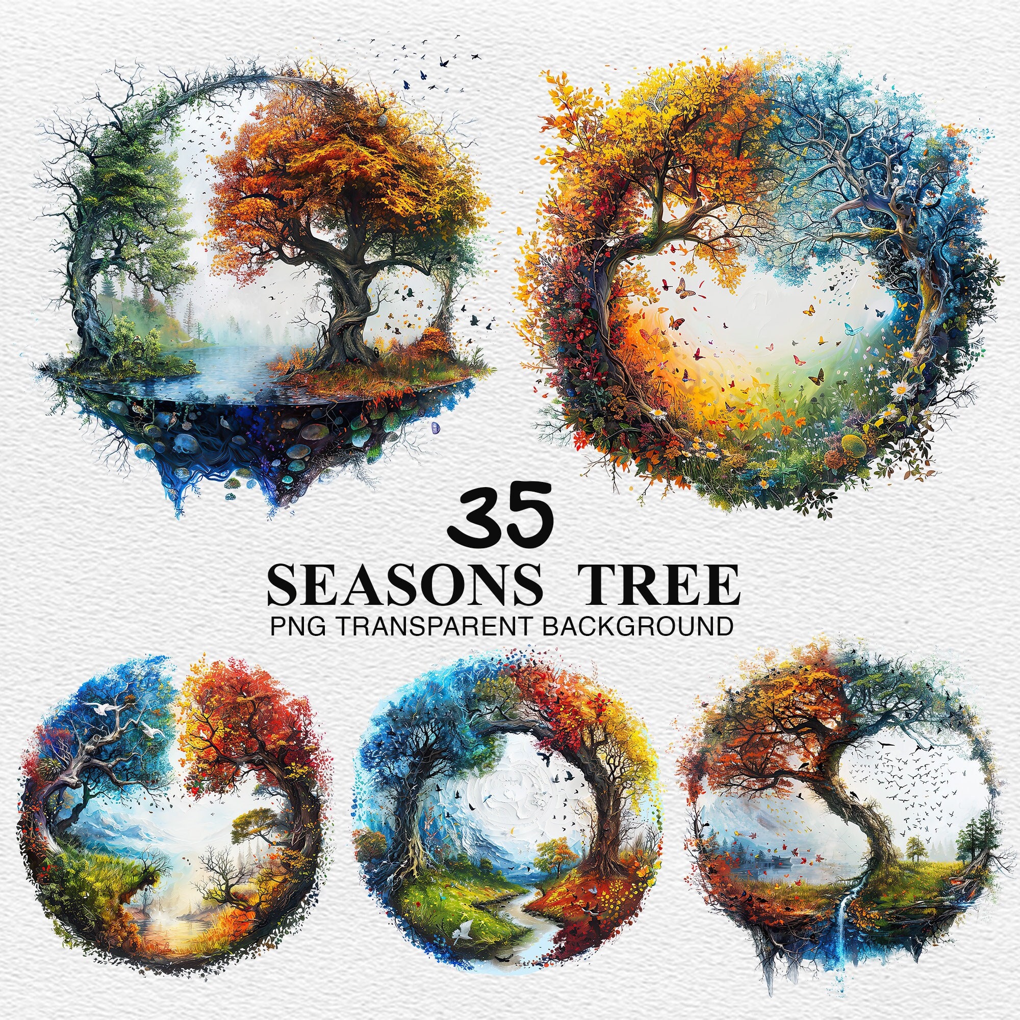 Seasons Tree Clipart: Forest Circle Frame PNG (digital Download) - Etsy