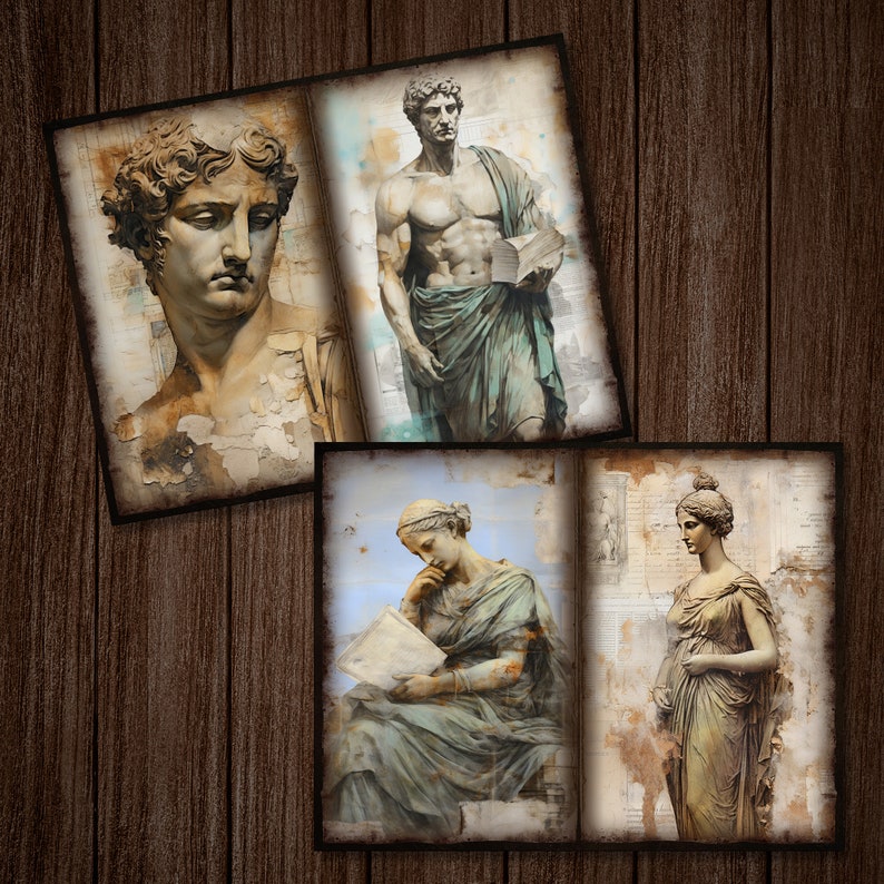 Greek Statue Junk Journal Page, Greek Mytology, Ancient Statue, Ancient ...