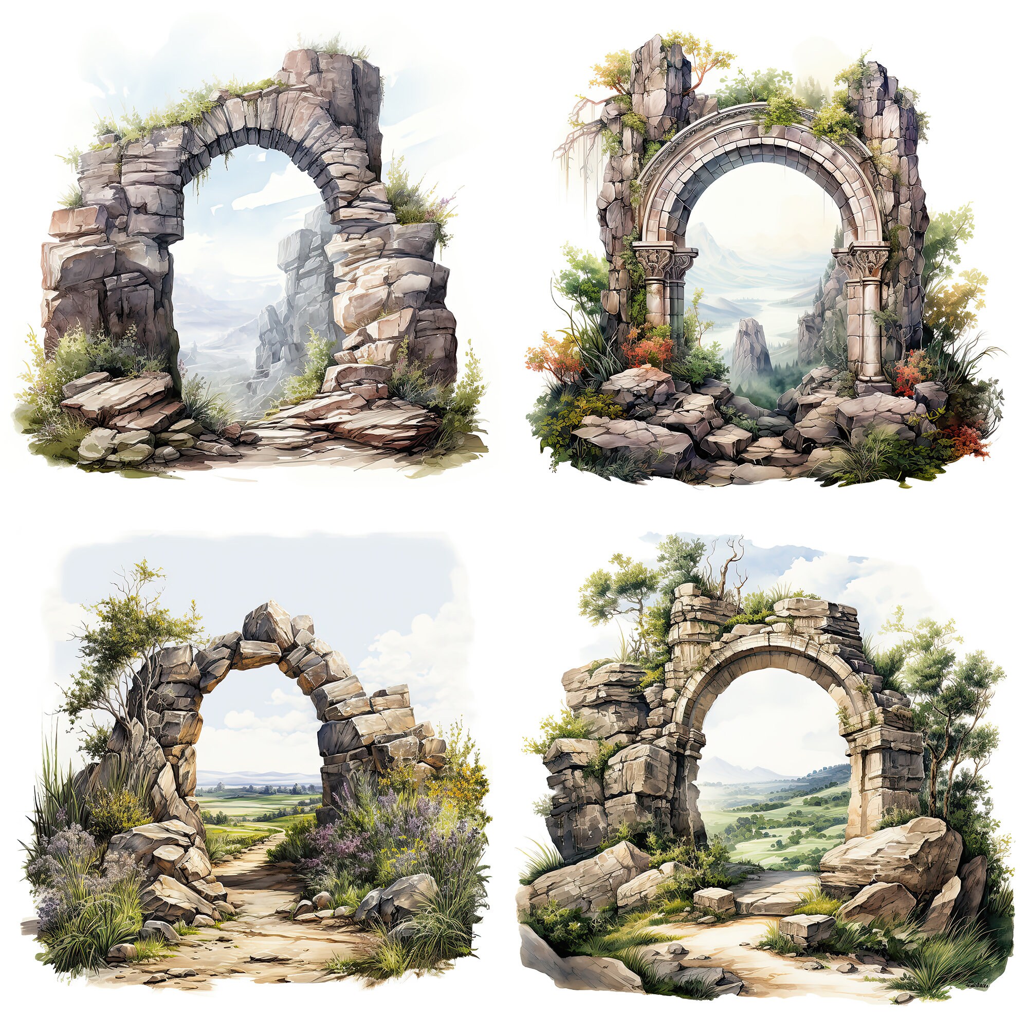 Watercolor Stone Arch Clipart: Journaling Scrapbook Bundle (digital ...