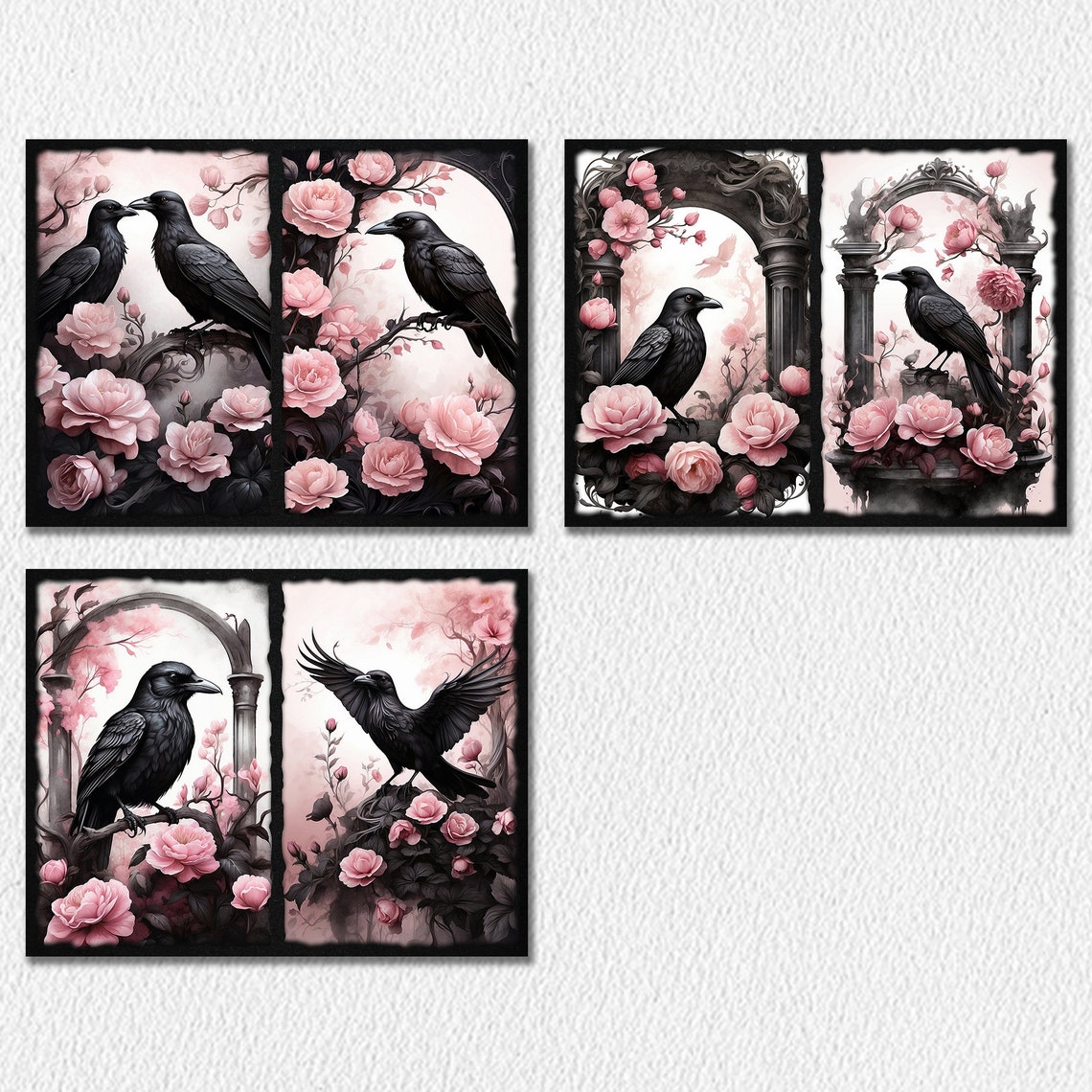 Black Raven Crow Flower Junk Journal Page, Raven Flowers, Raven Crow ...