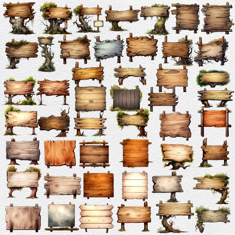 Wooden Sign Watercolor Clipart, 312 PNG Wooden Sign, Wood Sign ...